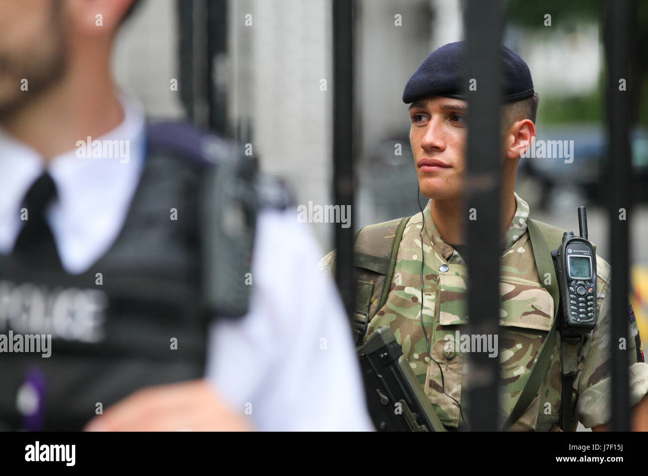 London, UK. 24th May, 2017. An army officer of the Diplomatic ...