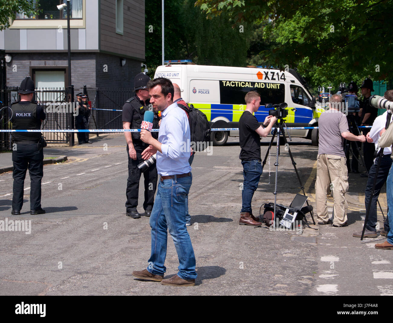 25.02.17 - TV crews outside Police cordon at Castlefield Campus, South ...