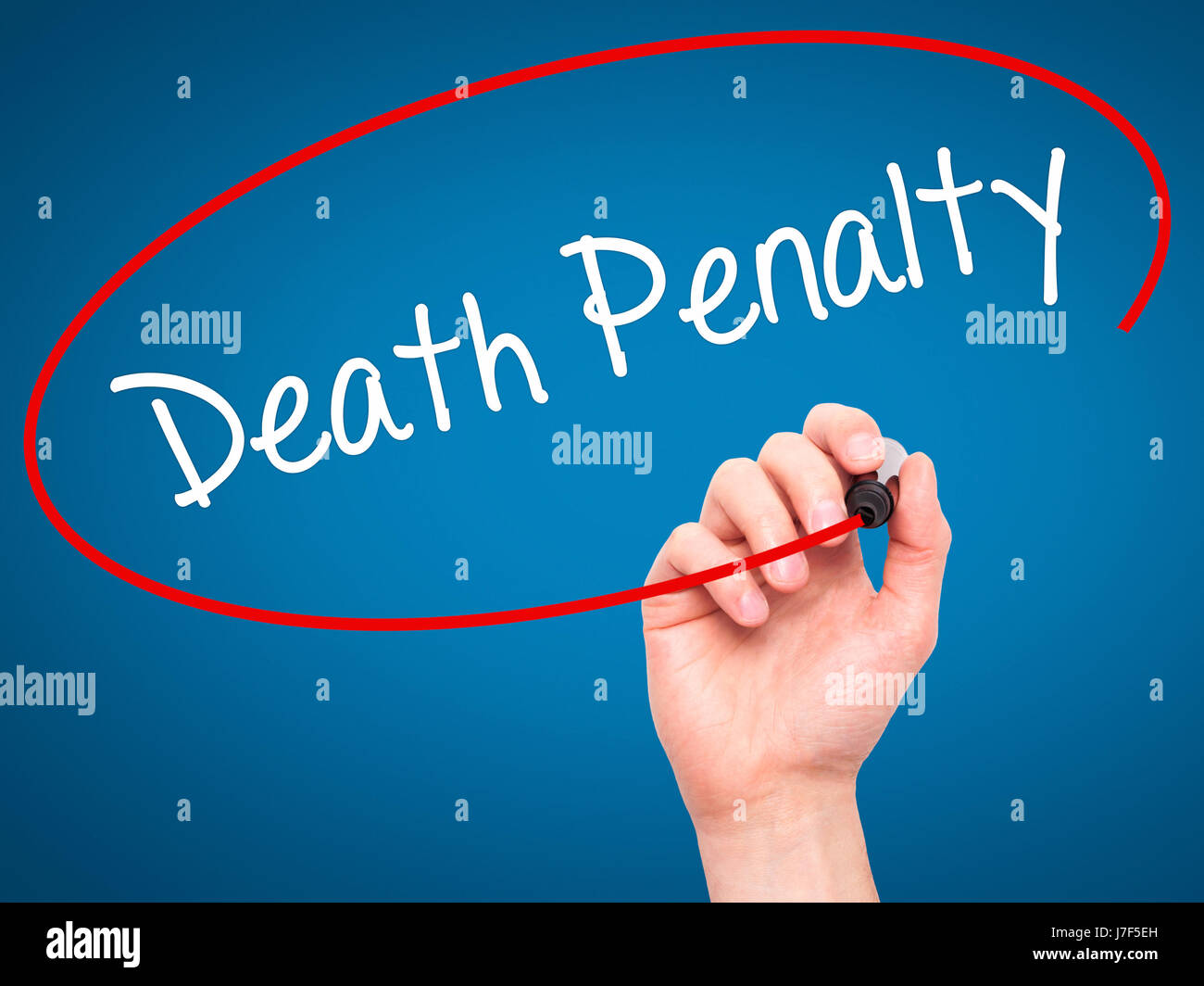 Man Hand writing Death Penalty with black marker on visual screen ...