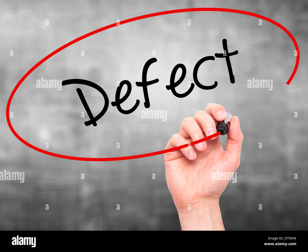 Man Hand writing Defect with black marker on visual screen. Isolated on ...