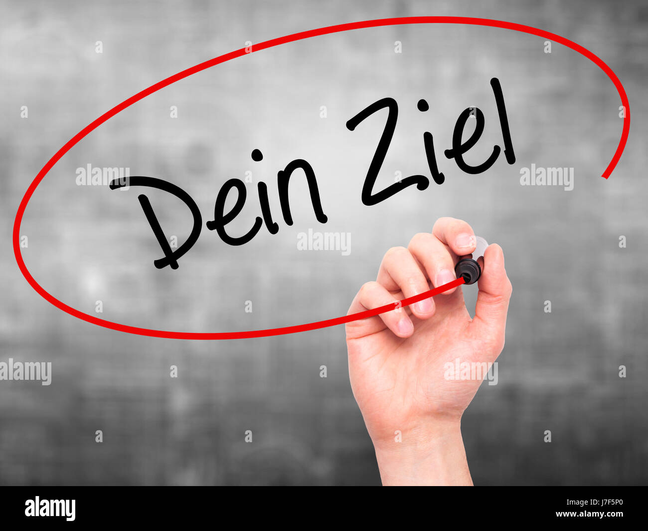 Man Hand writing Dein Ziel (Your Goal in German) with black marker on ...