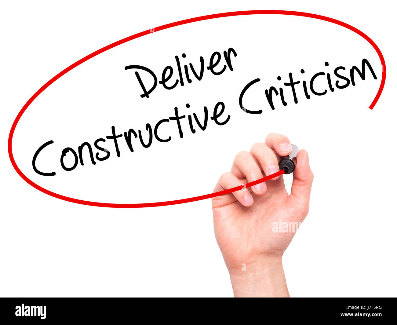 Man Hand writing Deliver Constructive Criticism with black marker on visual screen. Isolated on ...