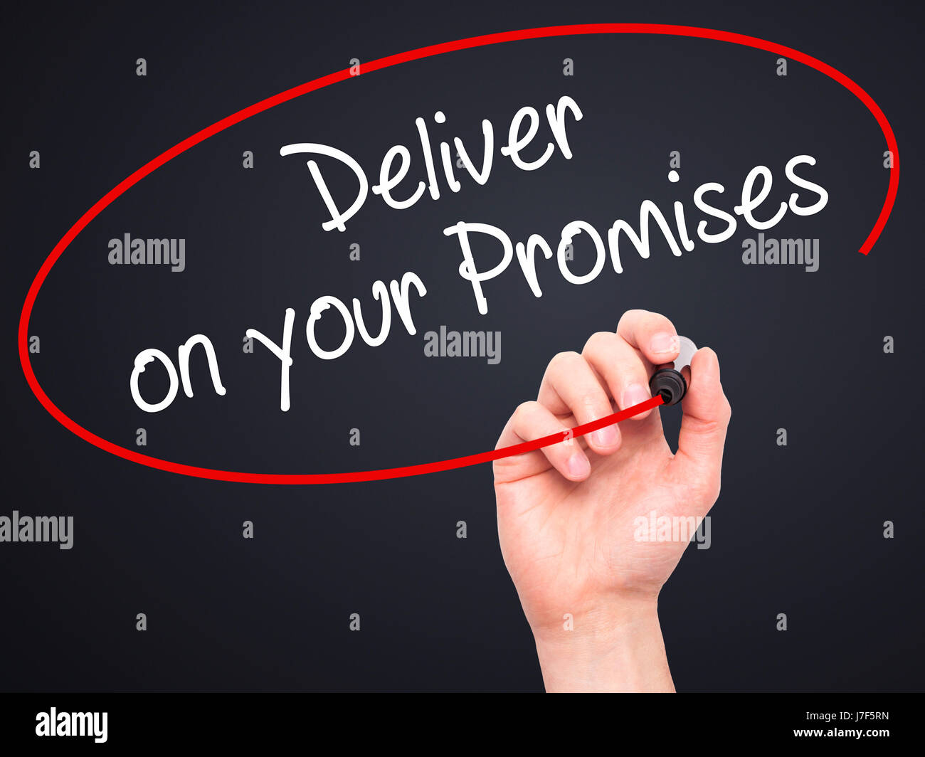 Man Hand writing Deliver on your Promises with black marker on visual ...