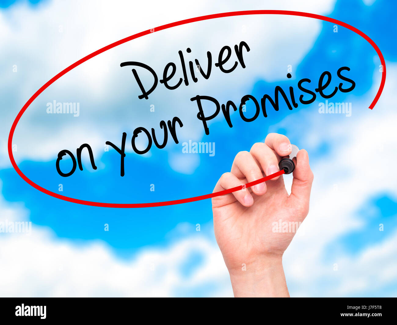 Man Hand writing Deliver on your Promises with black marker on visual ...