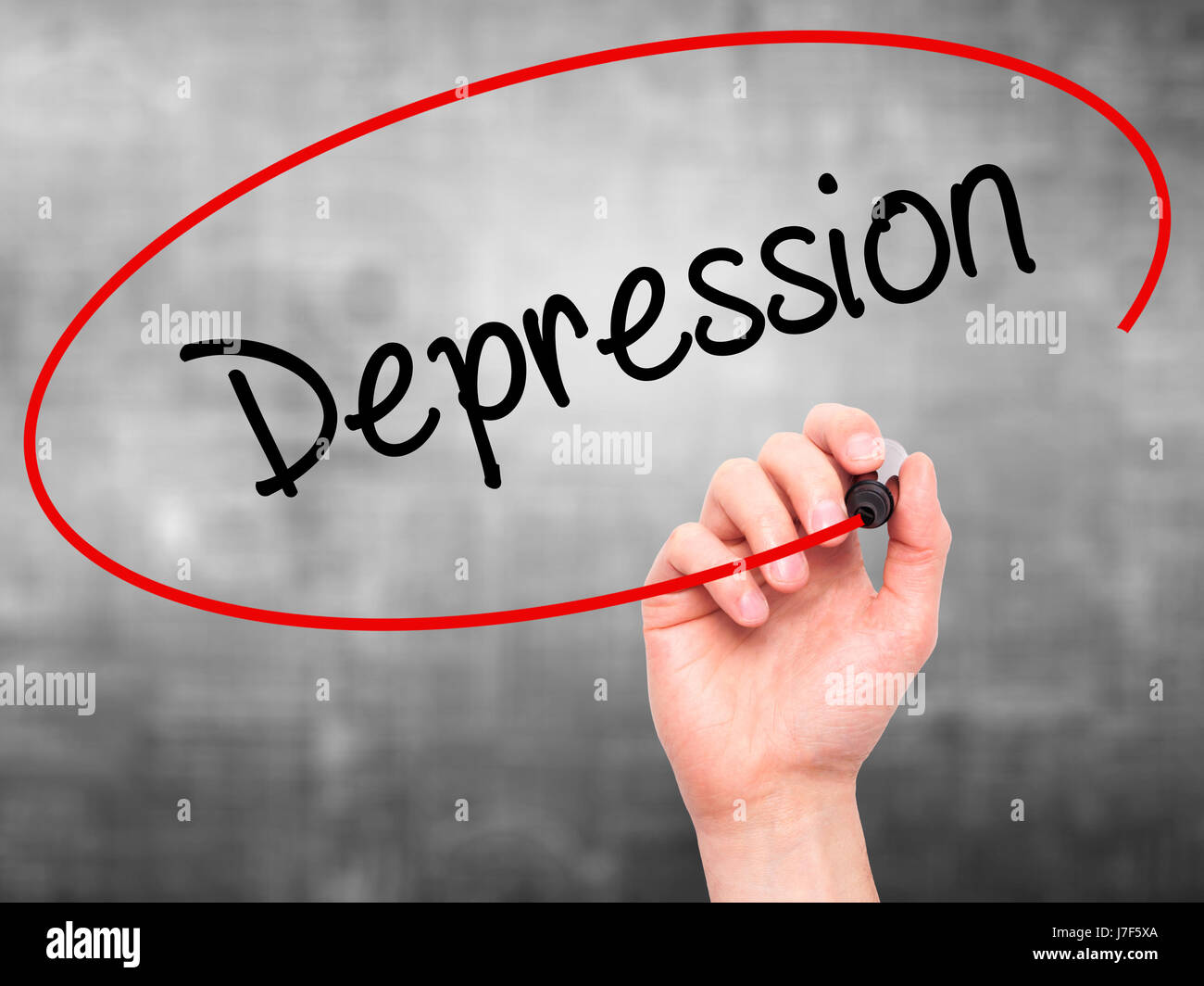 Man Hand writing Depression with black marker on visual screen ...