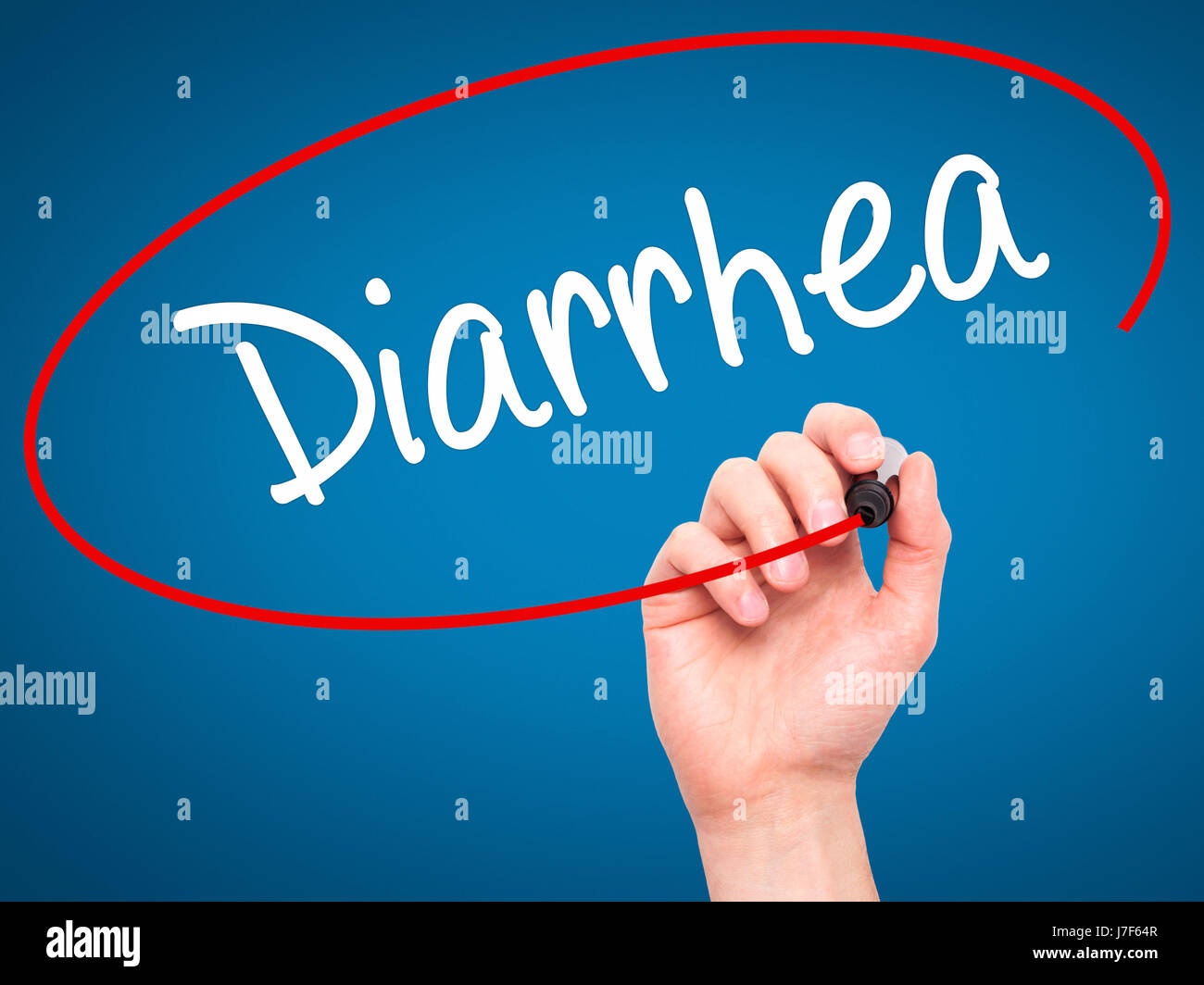 Man Hand writing Diarrhea with black marker on visual screen. Isolated ...