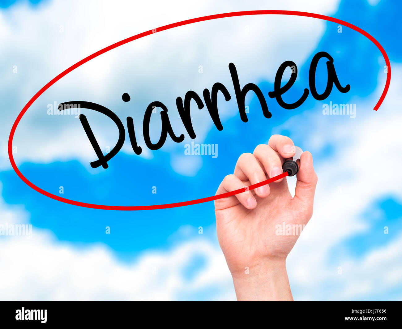 Man Hand writing Diarrhea with black marker on visual screen. Isolated ...