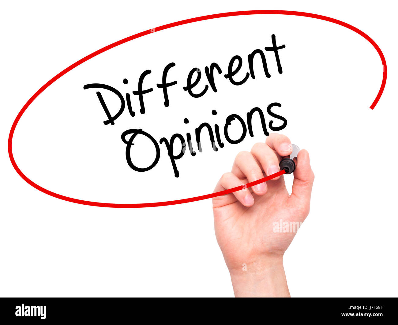Man Hand writing Different Opinions with black marker on visual screen ...