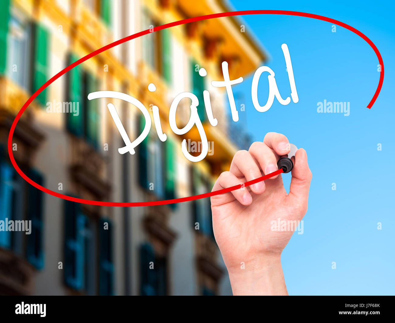 Man Hand writing Digital with black marker on visual screen. Isolated ...