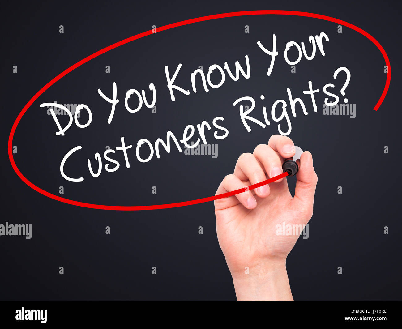 Man Hand writing Do You Know Your Customers Rights? with black marker ...