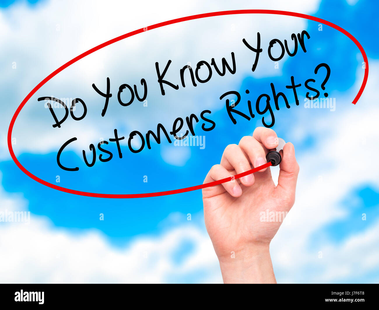 Man Hand writing Do You Know Your Customers Rights? with black marker ...