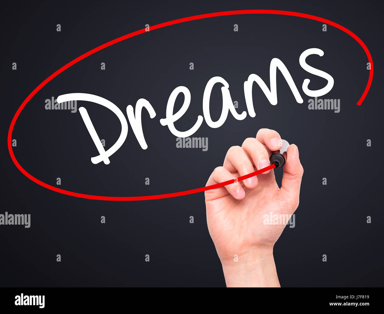 Man Hand writing Dreams with black marker on visual screen. Isolated on ...