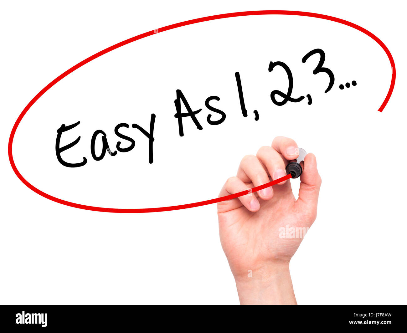 Man Hand writing Easy As 1,2,3... with black marker on visual screen ...