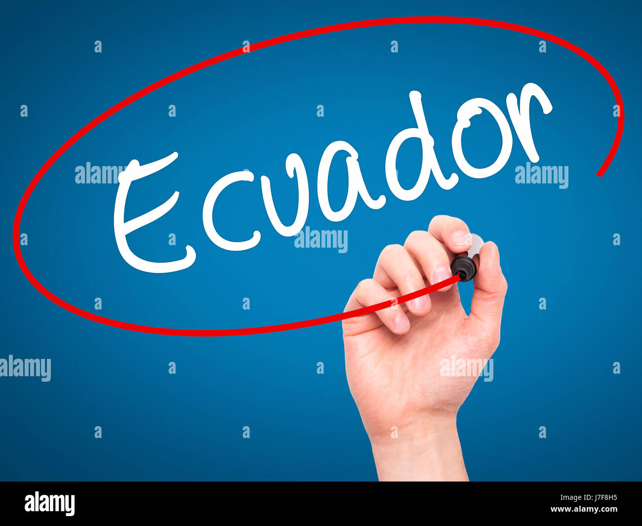 Man Hand writing Ecuador with black marker on visual screen. Isolated ...