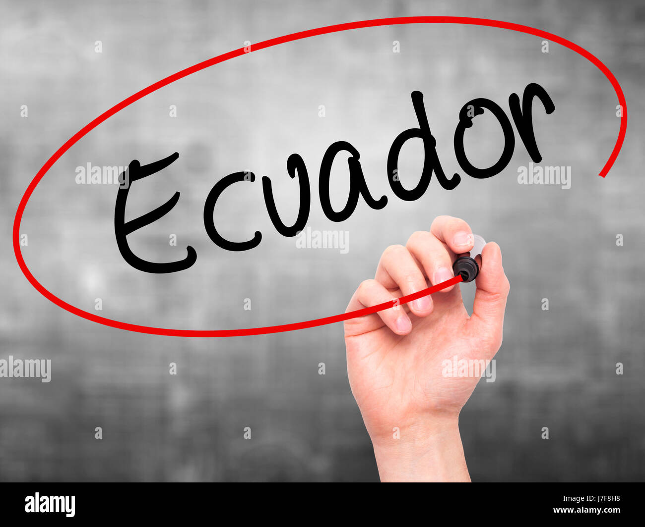 Man Hand writing Ecuador with black marker on visual screen. Isolated ...
