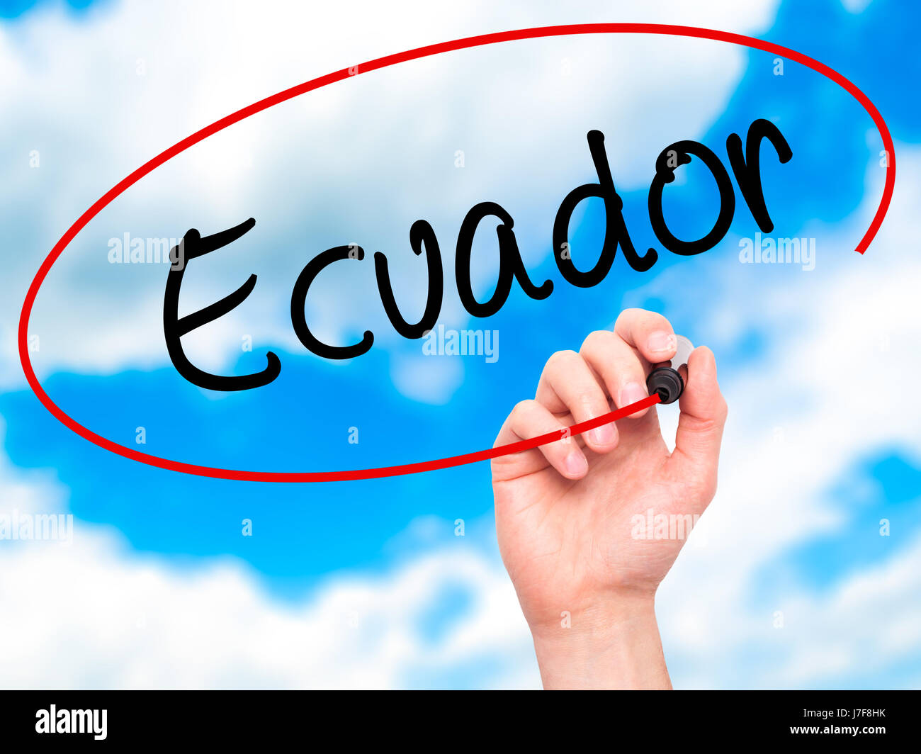 Man Hand writing Ecuador with black marker on visual screen. Isolated ...