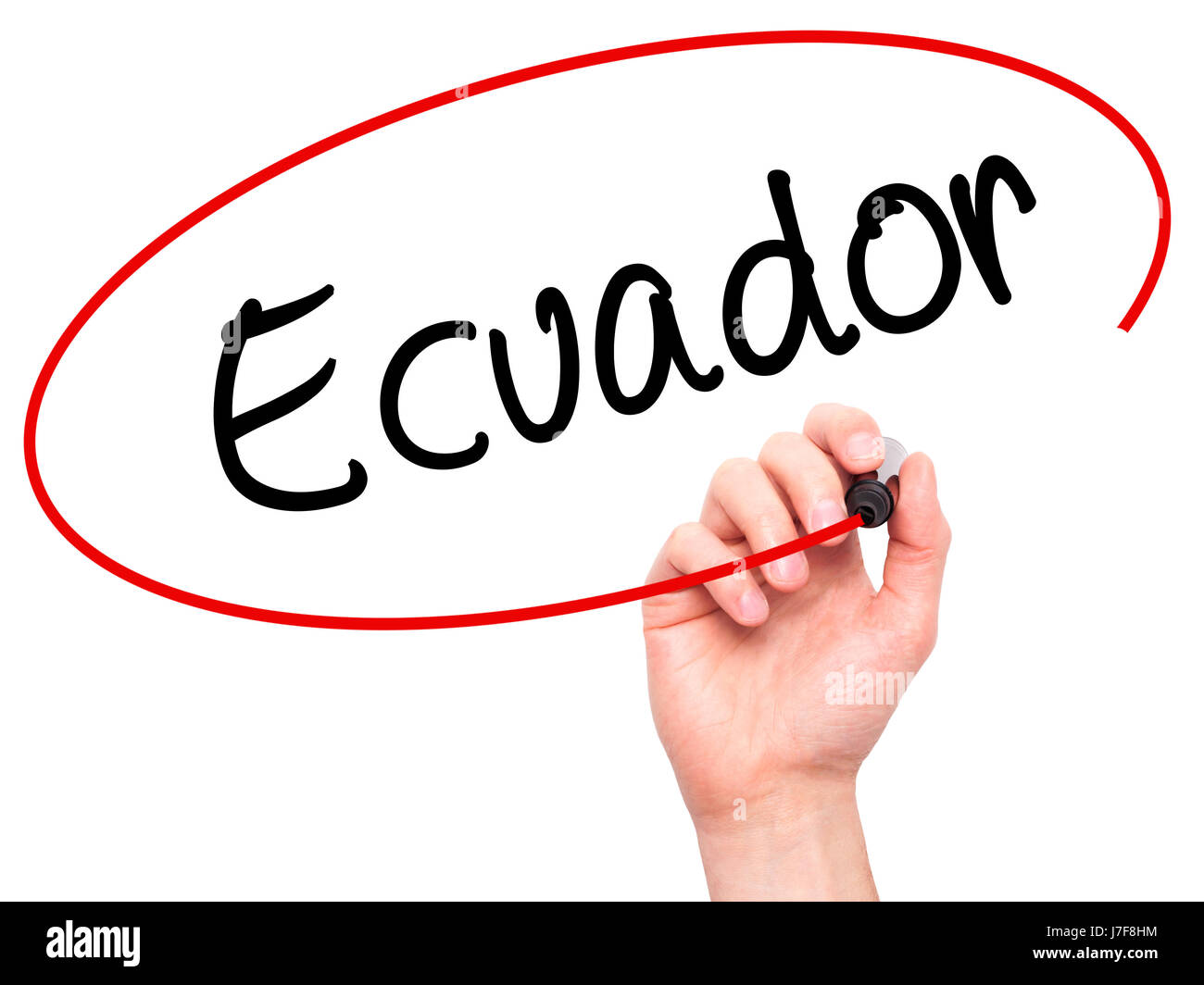Man Hand writing Ecuador with black marker on visual screen. Isolated ...