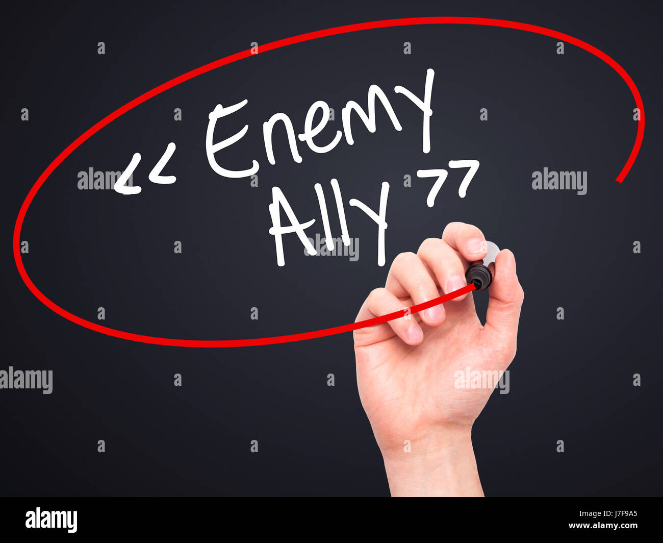 Man Hand writing Enemy - Ally with black marker on visual screen ...