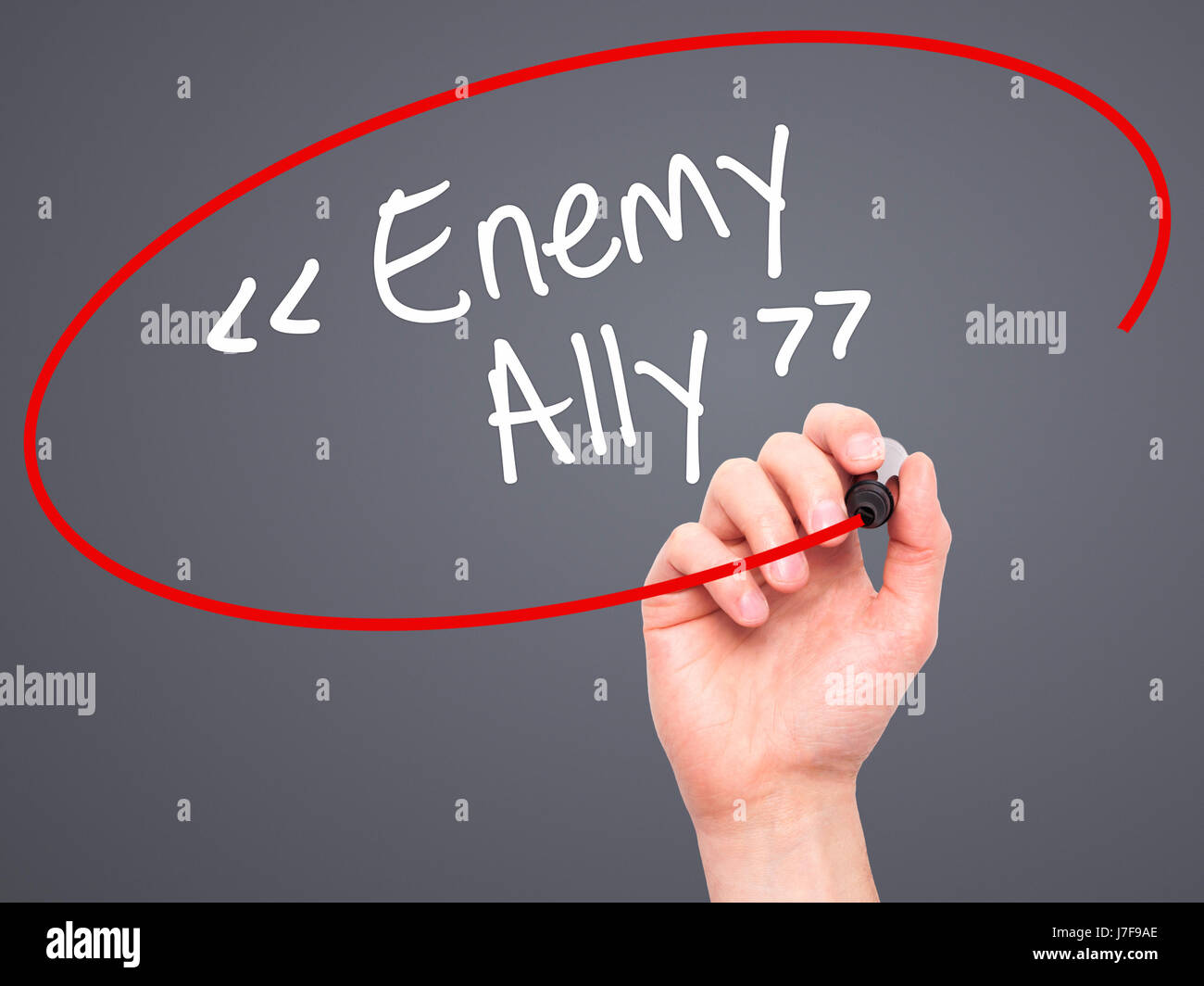 Man Hand writing Enemy - Ally with black marker on visual screen ...