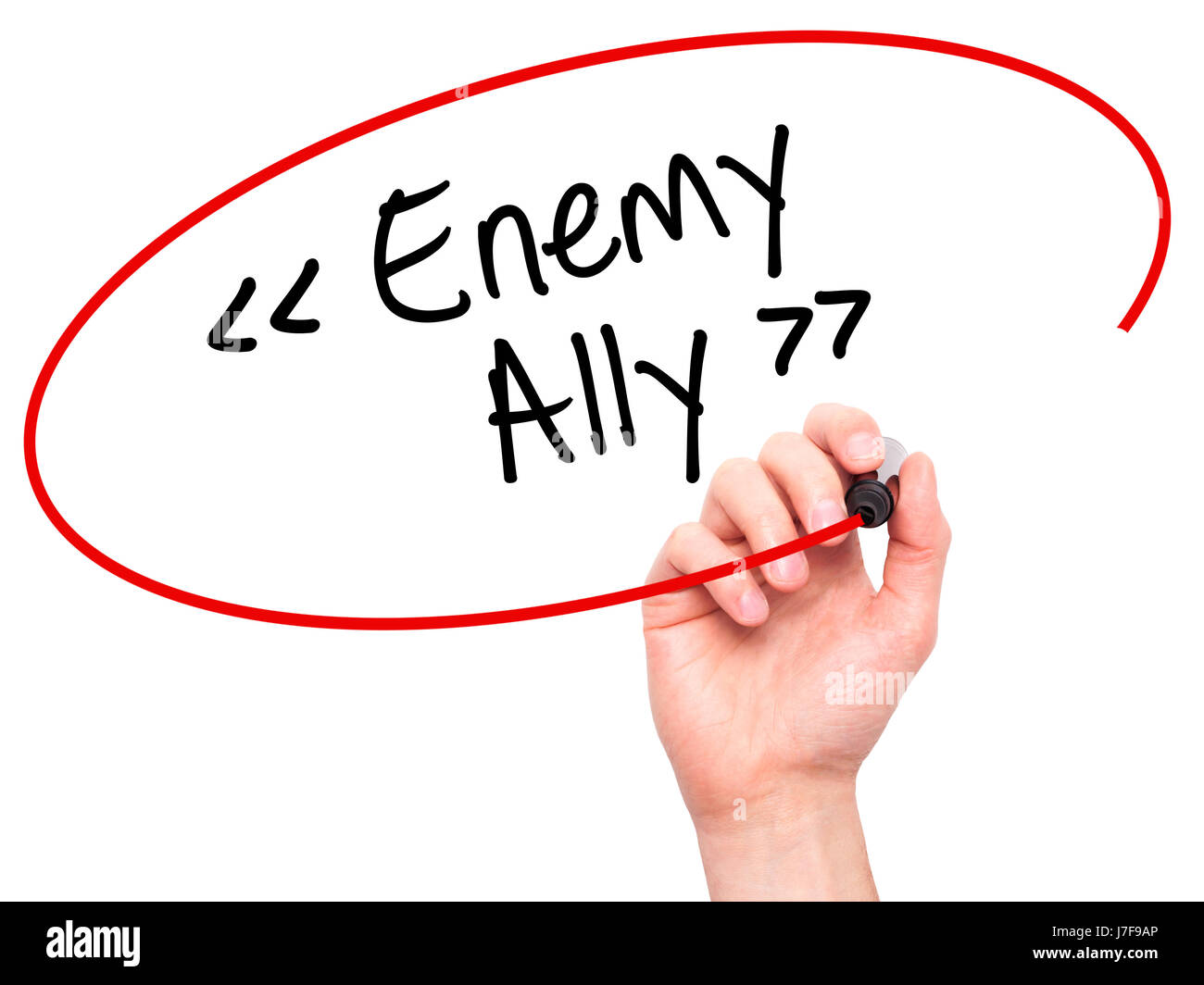 Man Hand writing Enemy - Ally with black marker on visual screen ...