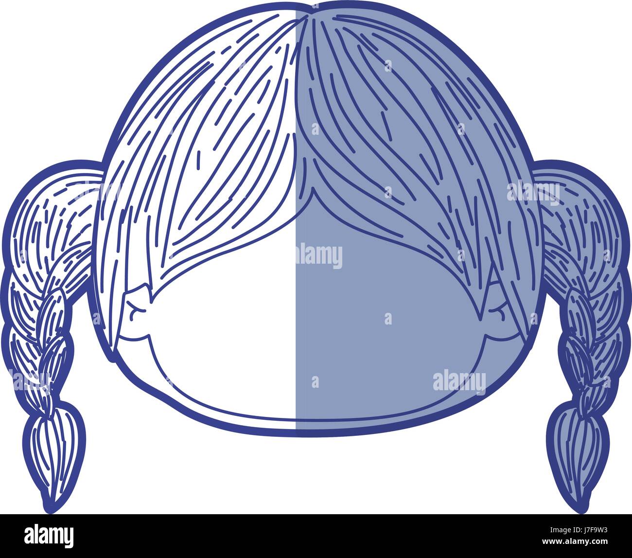 blue shading silhouette of faceless head of little girl with hair ...