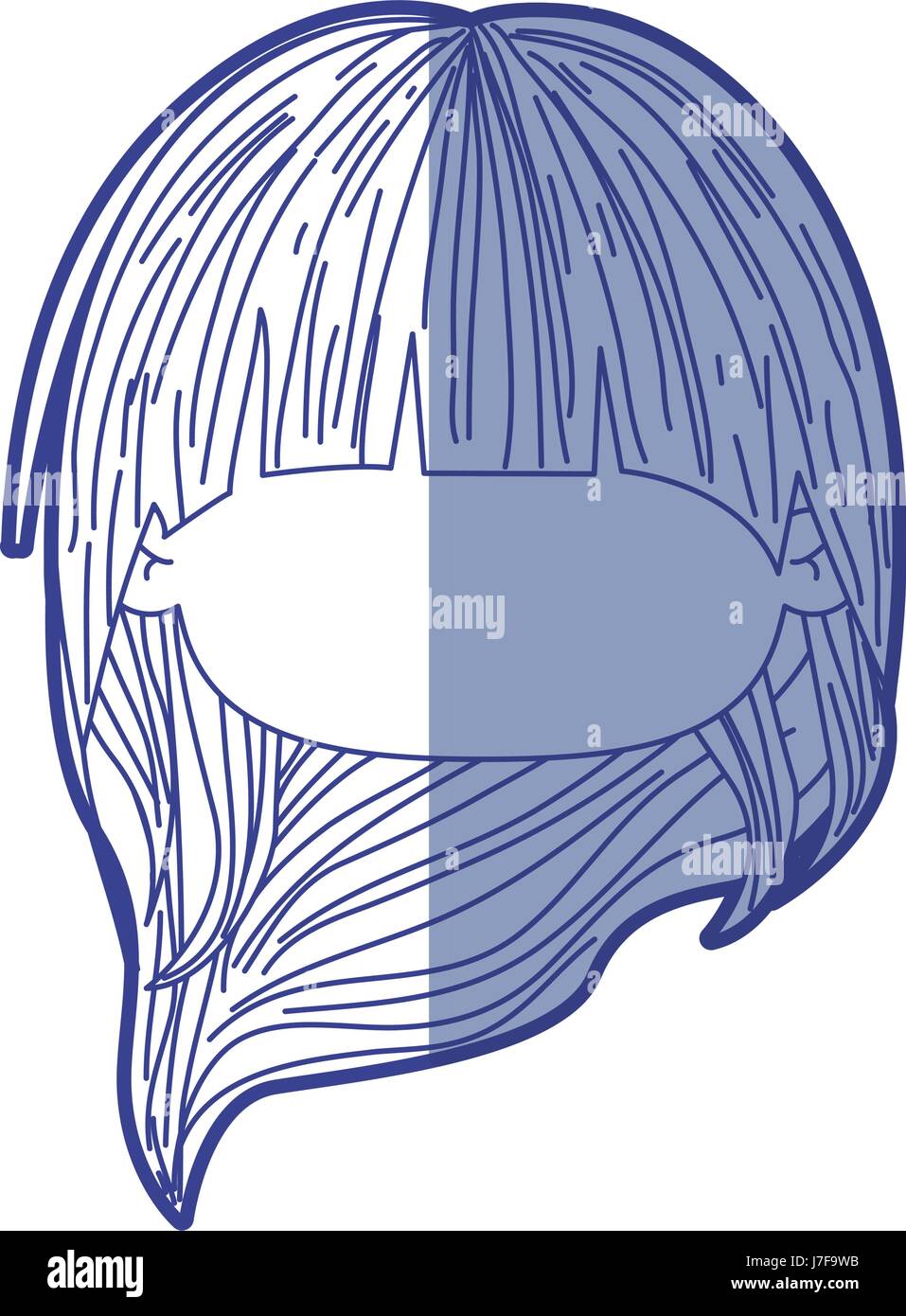 blue shading silhouette of faceless head of little girl with long hair ...