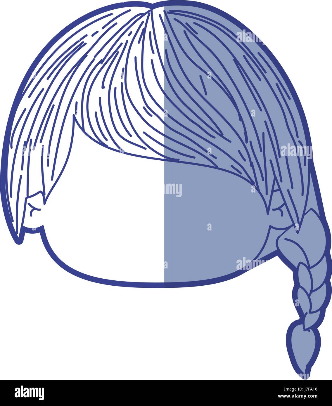 blue shading silhouette of faceless head of little girl with braid ...