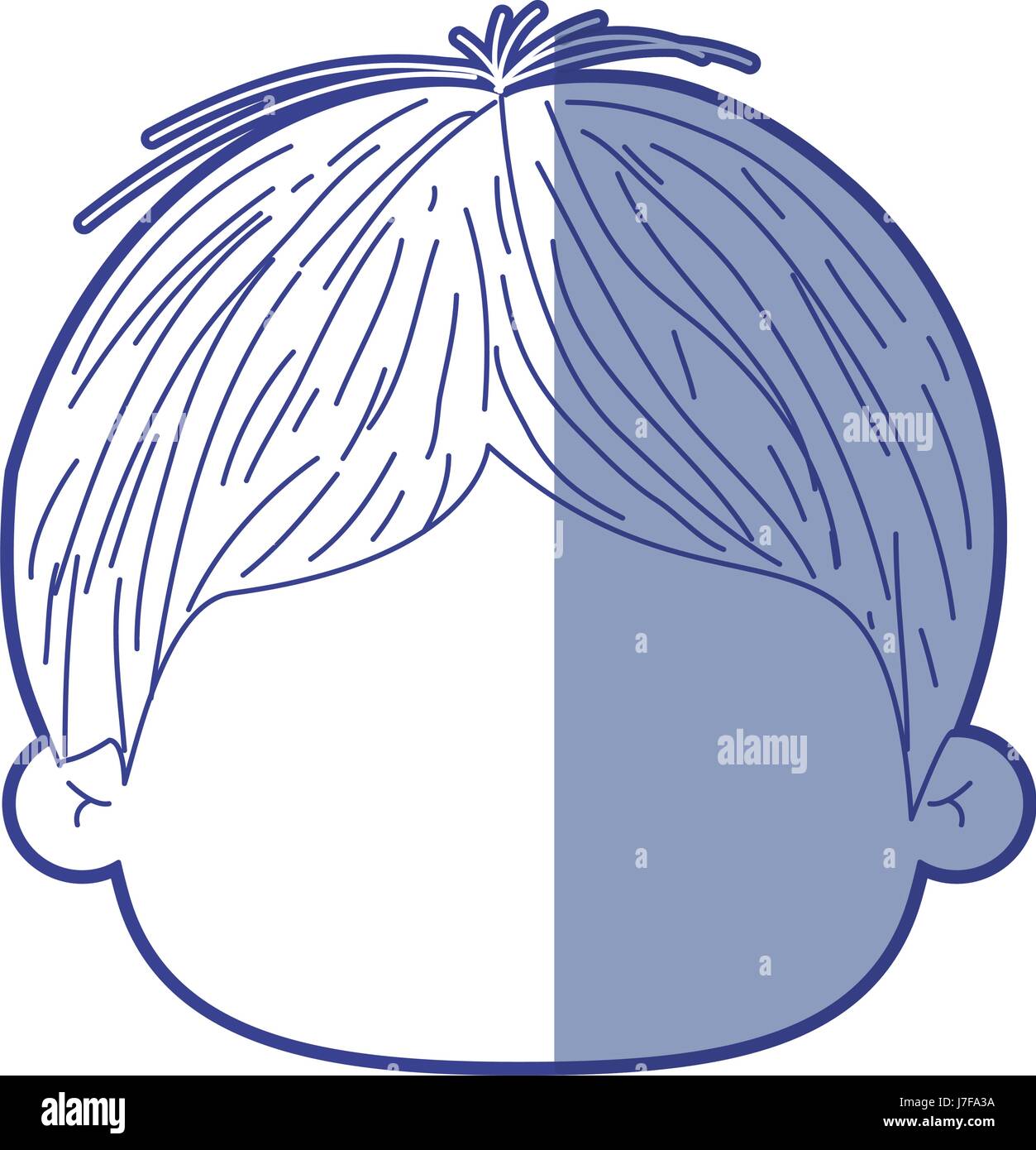 blue shading silhouette of faceless head of little kid with short wavy ...