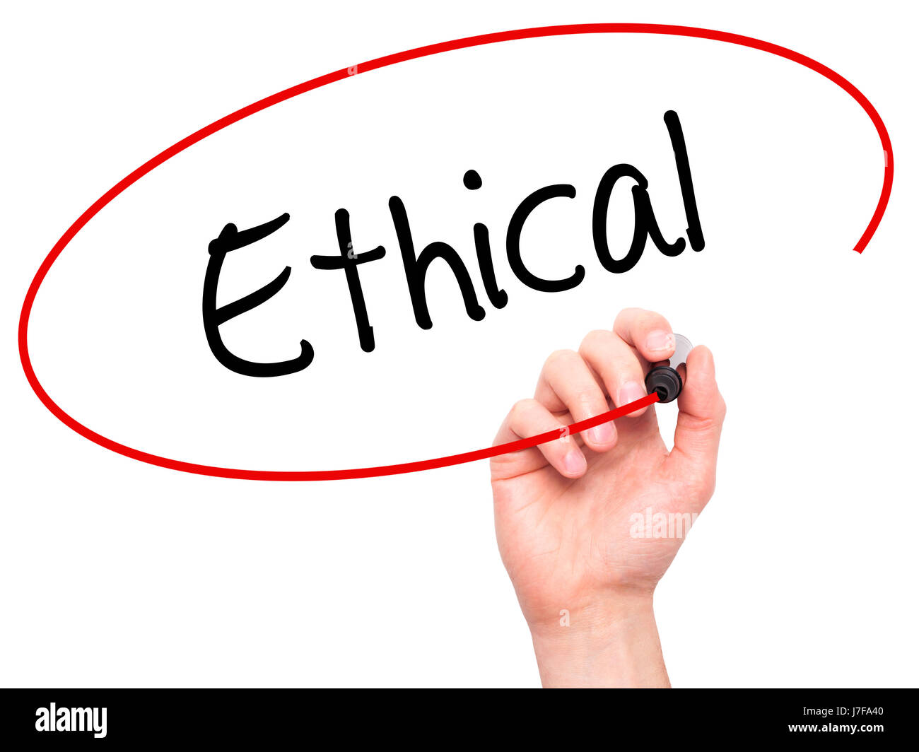 Man Hand writing Ethical with black marker on visual screen. Isolated ...