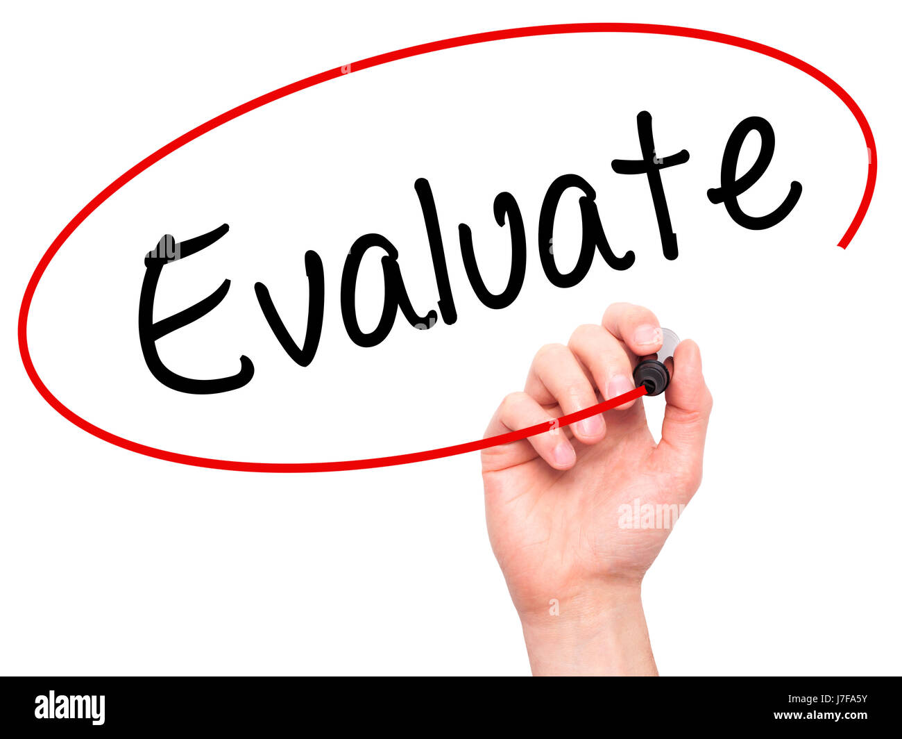Man Hand writing Evaluate with black marker on visual screen. Isolated ...