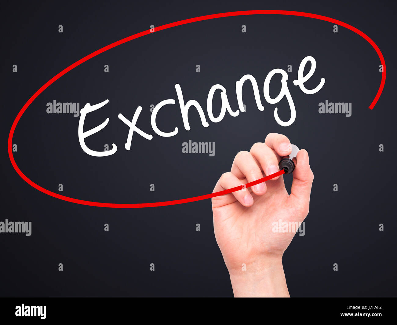 Man Hand writing Exchange with black marker on visual screen. Isolated ...