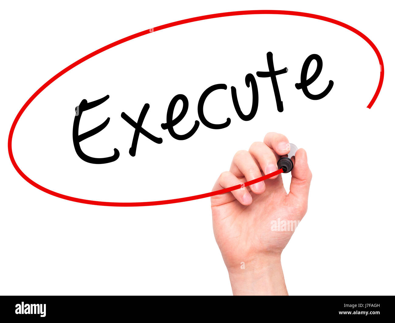 Man Hand writing Execute with black marker on visual screen. Isolated ...