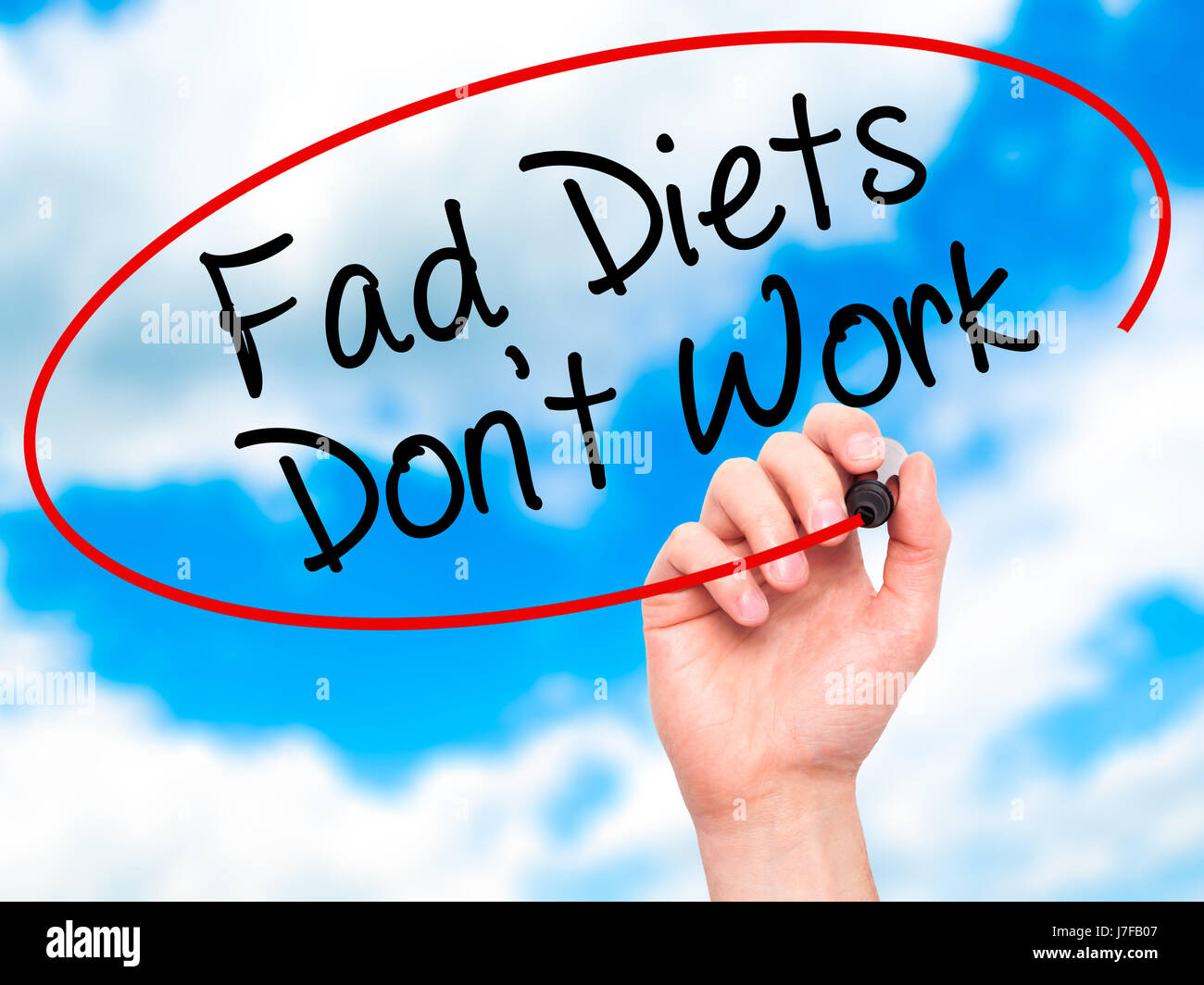 Man Hand writing Fad Diets Don't Work with black marker on visual ...