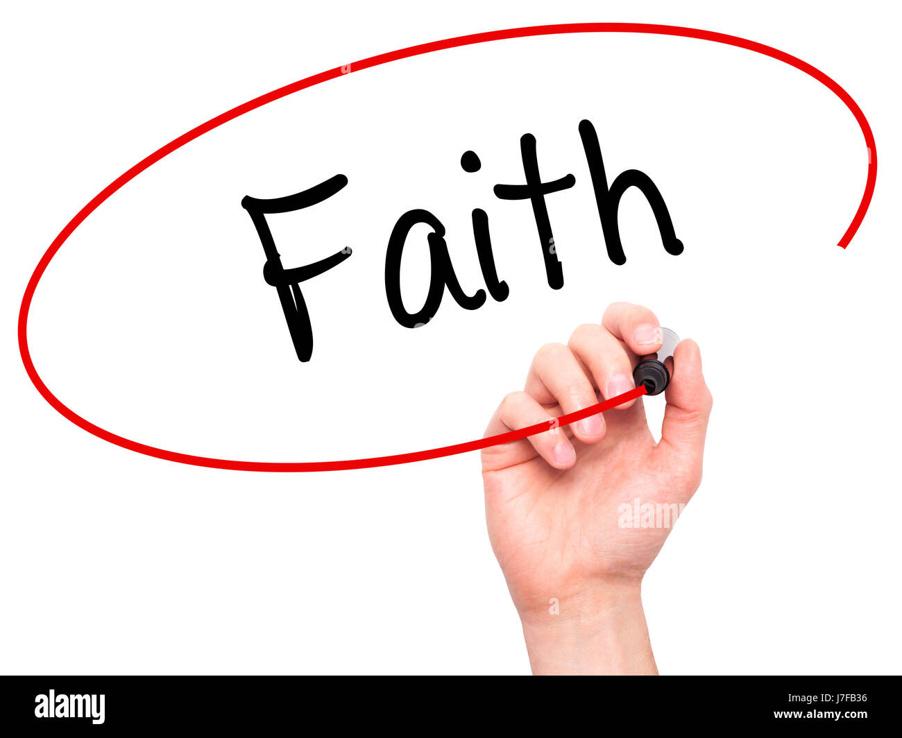 Man Hand writing Faith with black marker on visual screen. Isolated on ...