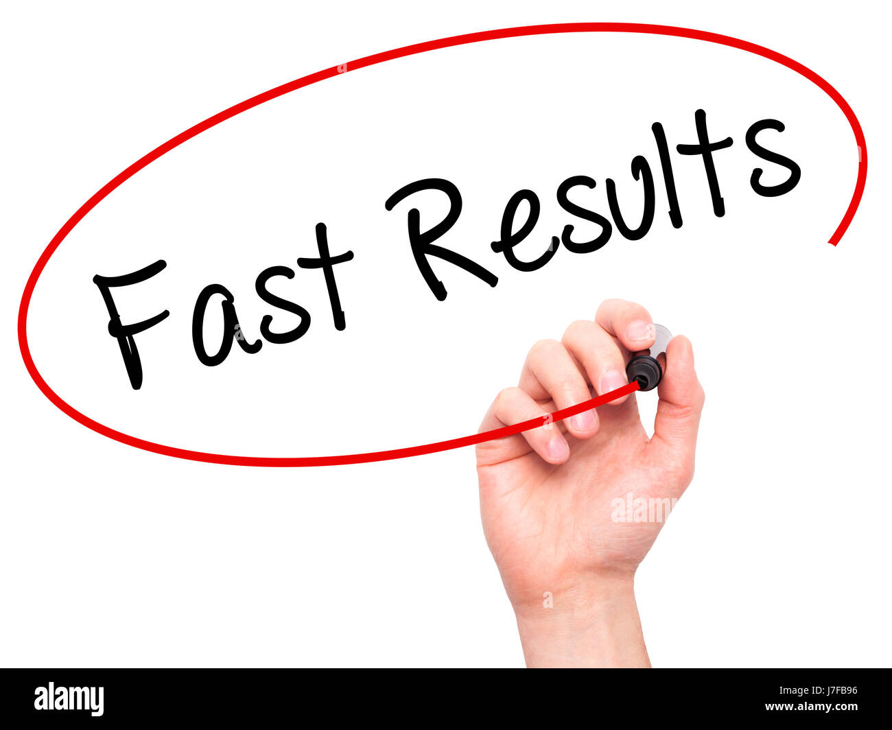 Man Hand writing Fast Results with black marker on visual screen ...