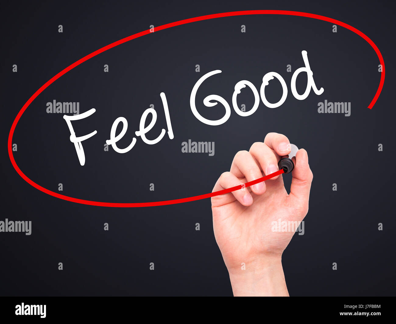 Man Hand writing Feel Good with black marker on visual screen. Isolated ...