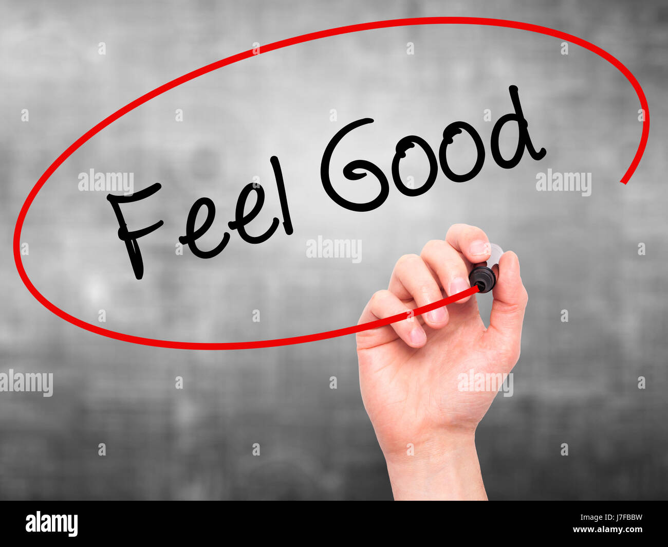 Man Hand writing Feel Good with black marker on visual screen. Isolated ...