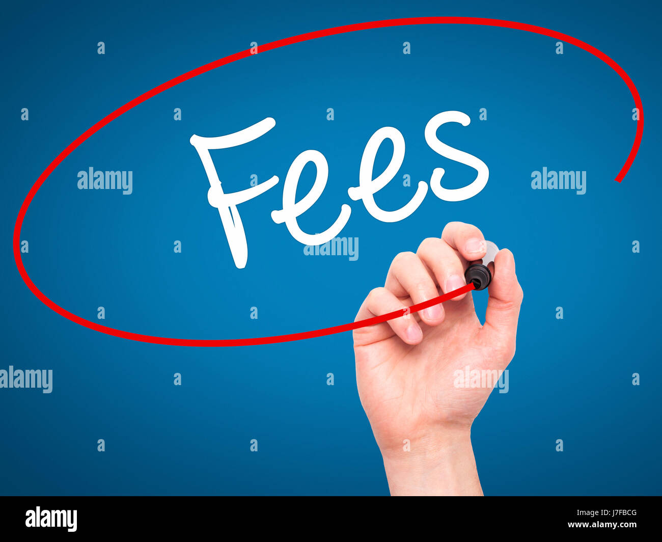 Man Hand writing Fees with black marker on visual screen. Isolated on ...