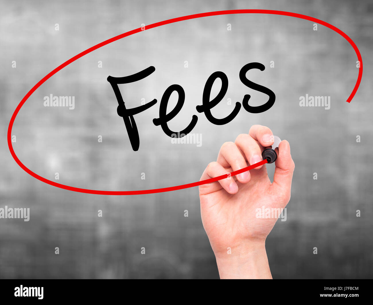 Man Hand writing Fees with black marker on visual screen. Isolated on ...