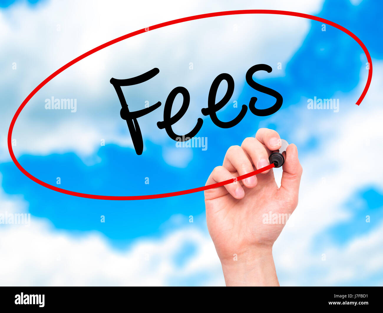 Man Hand writing Fees with black marker on visual screen. Isolated on ...