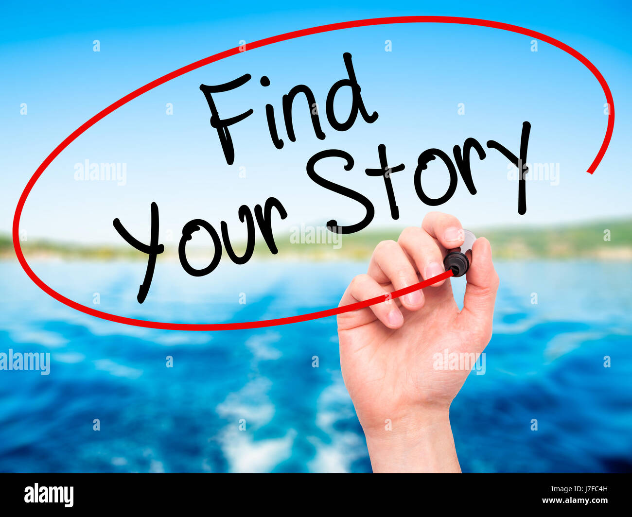 Man Hand writing Find Your Story with black marker on visual screen ...