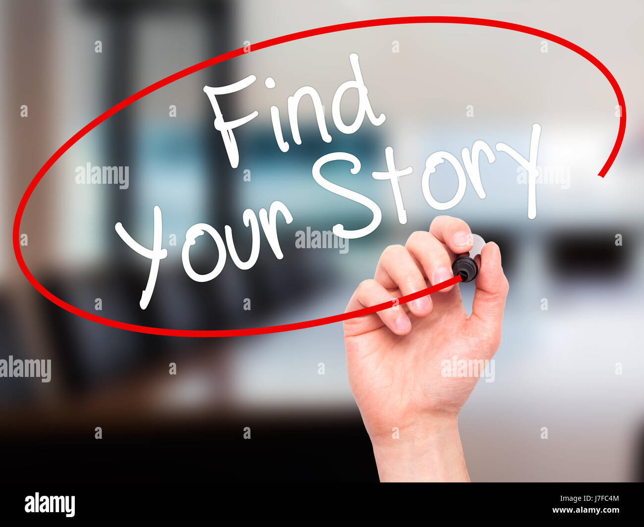Man Hand writing Find Your Story with black marker on visual screen ...