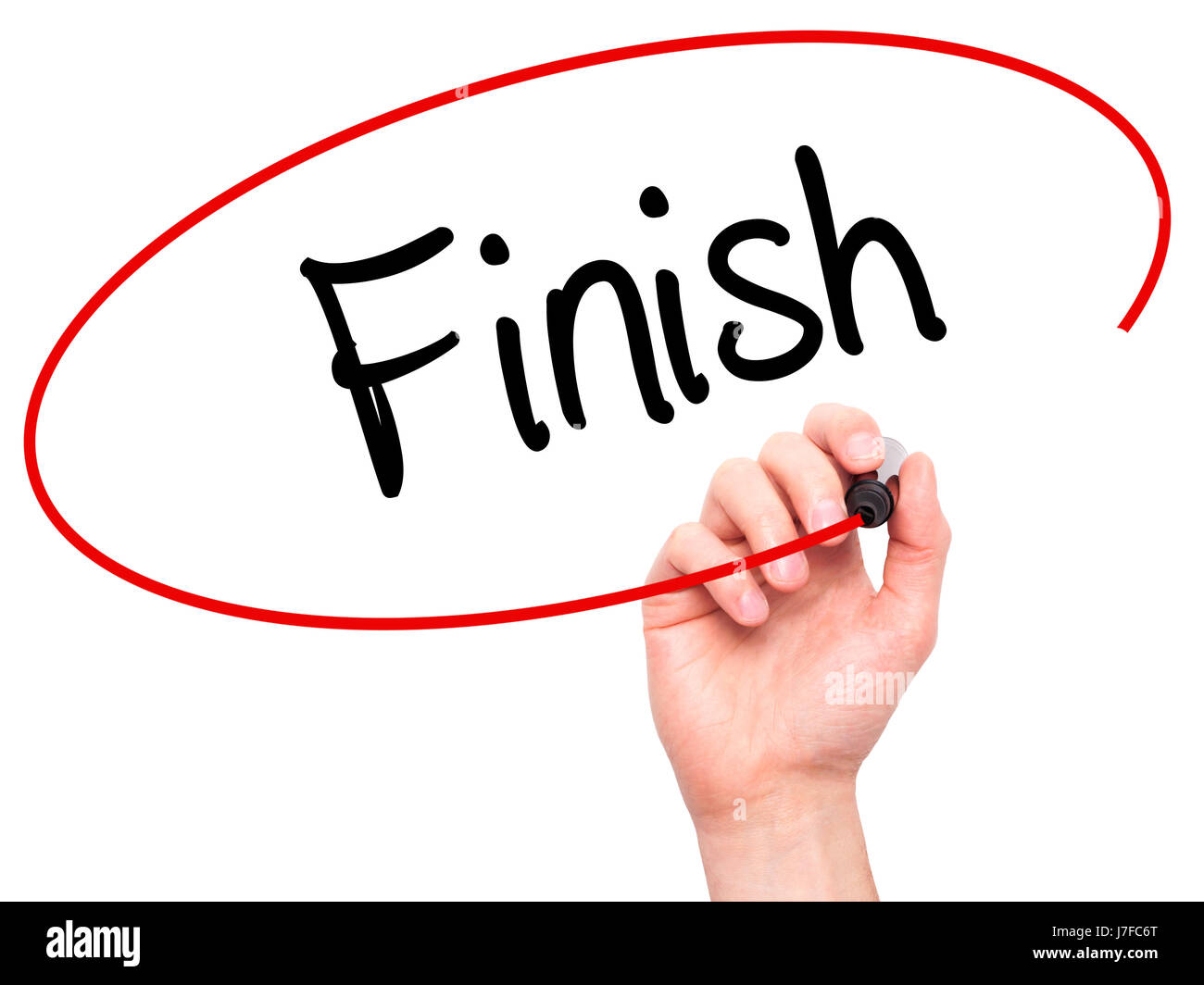 Man Hand writing Finish with black marker on visual screen. Isolated on ...
