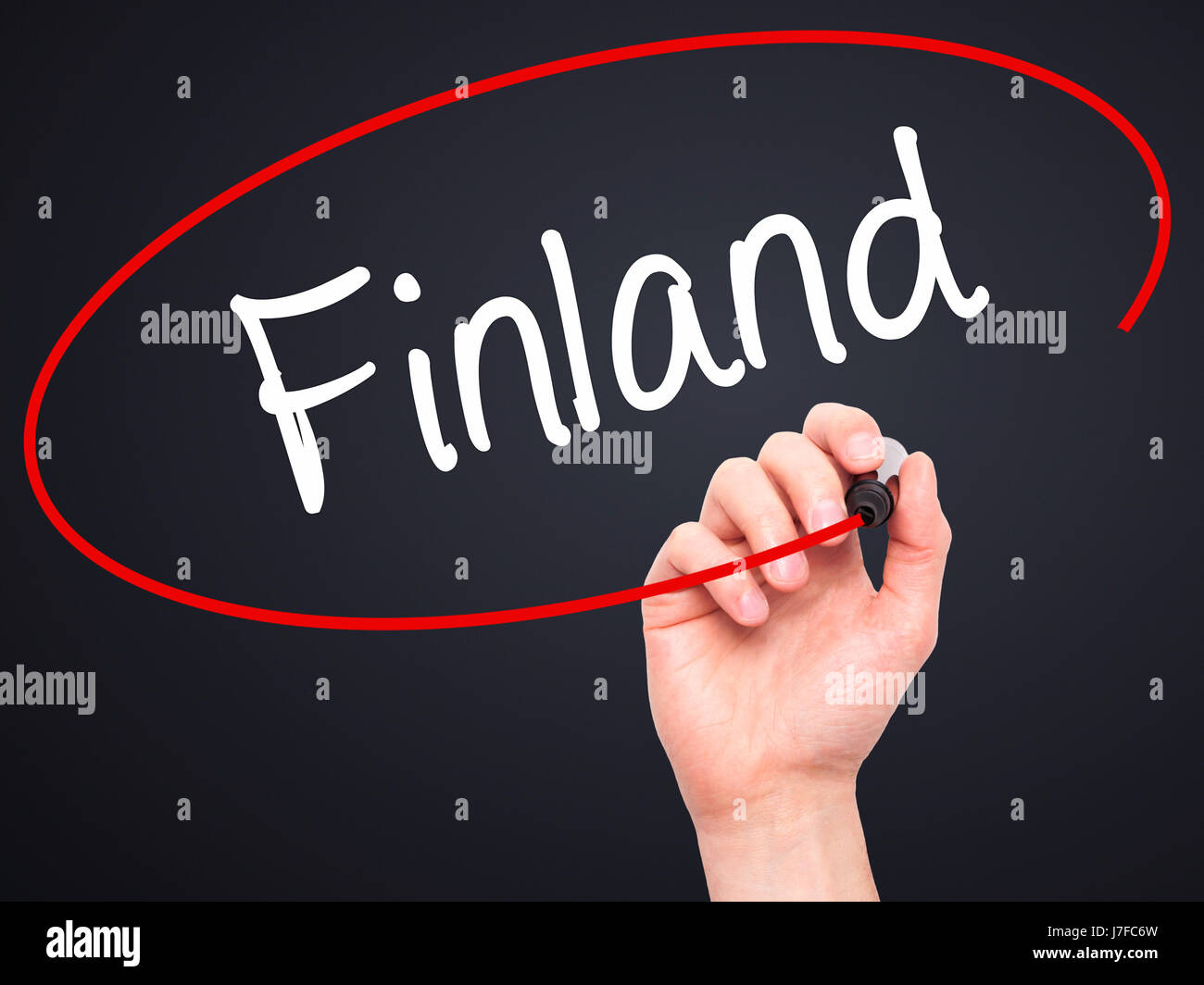 Man Hand writing Finland with black marker on visual screen. Isolated ...