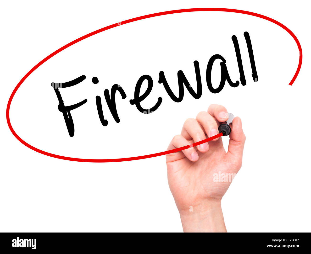 Man Hand writing Firewall with black marker on visual screen. Isolated ...