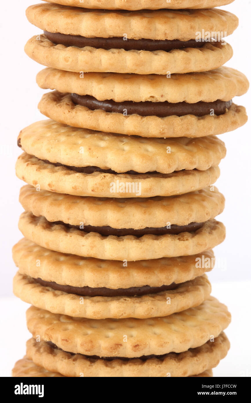 stack biscuit biscuits cookies filled backdrop background white close ...