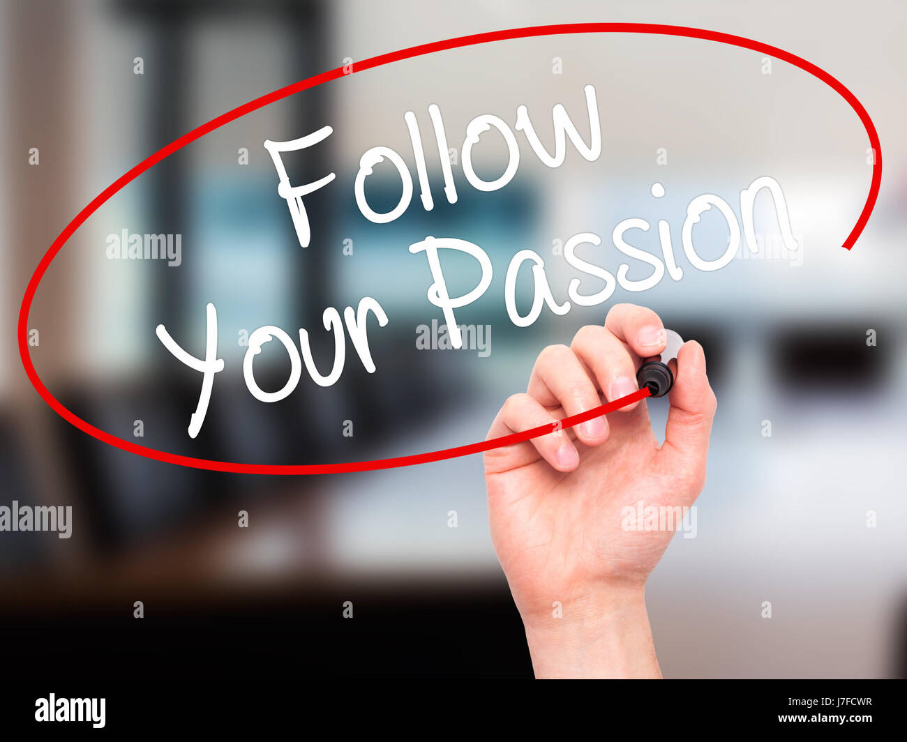 Man Hand writing Follow Your Passion with black marker on visual screen ...