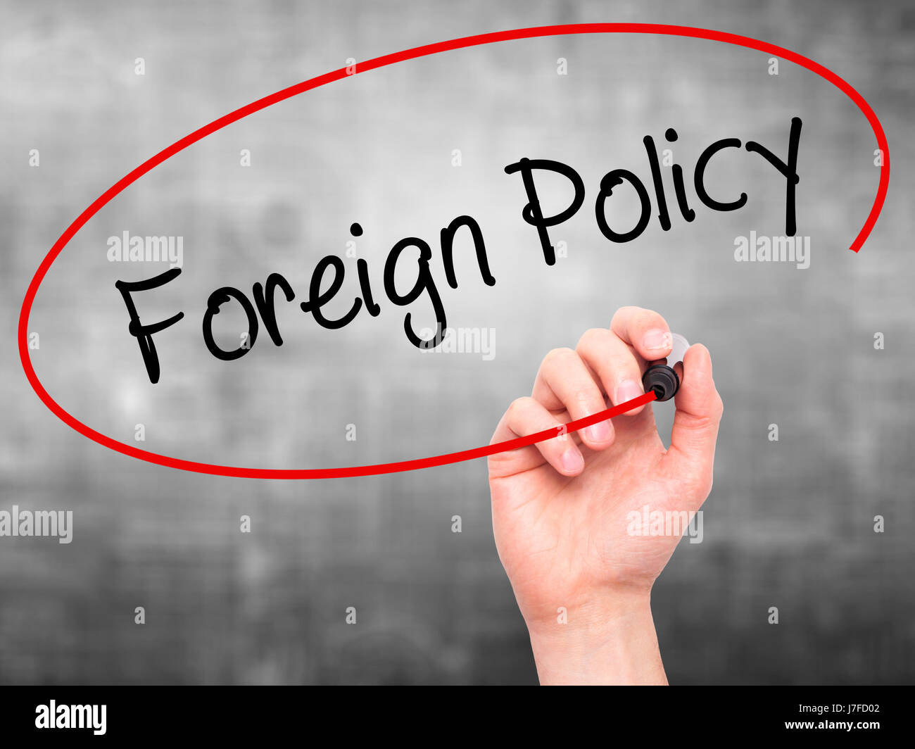 Man Hand writing Foreign Policy with black marker on visual screen ...