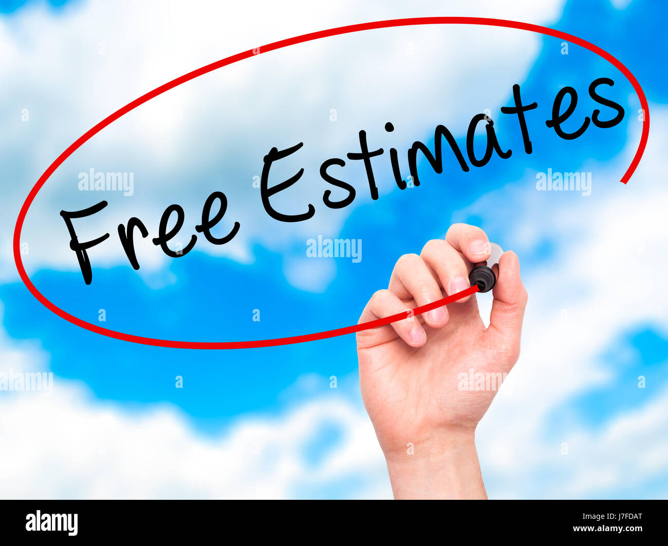 Man Hand writing Free Estimates with black marker on visual screen ...