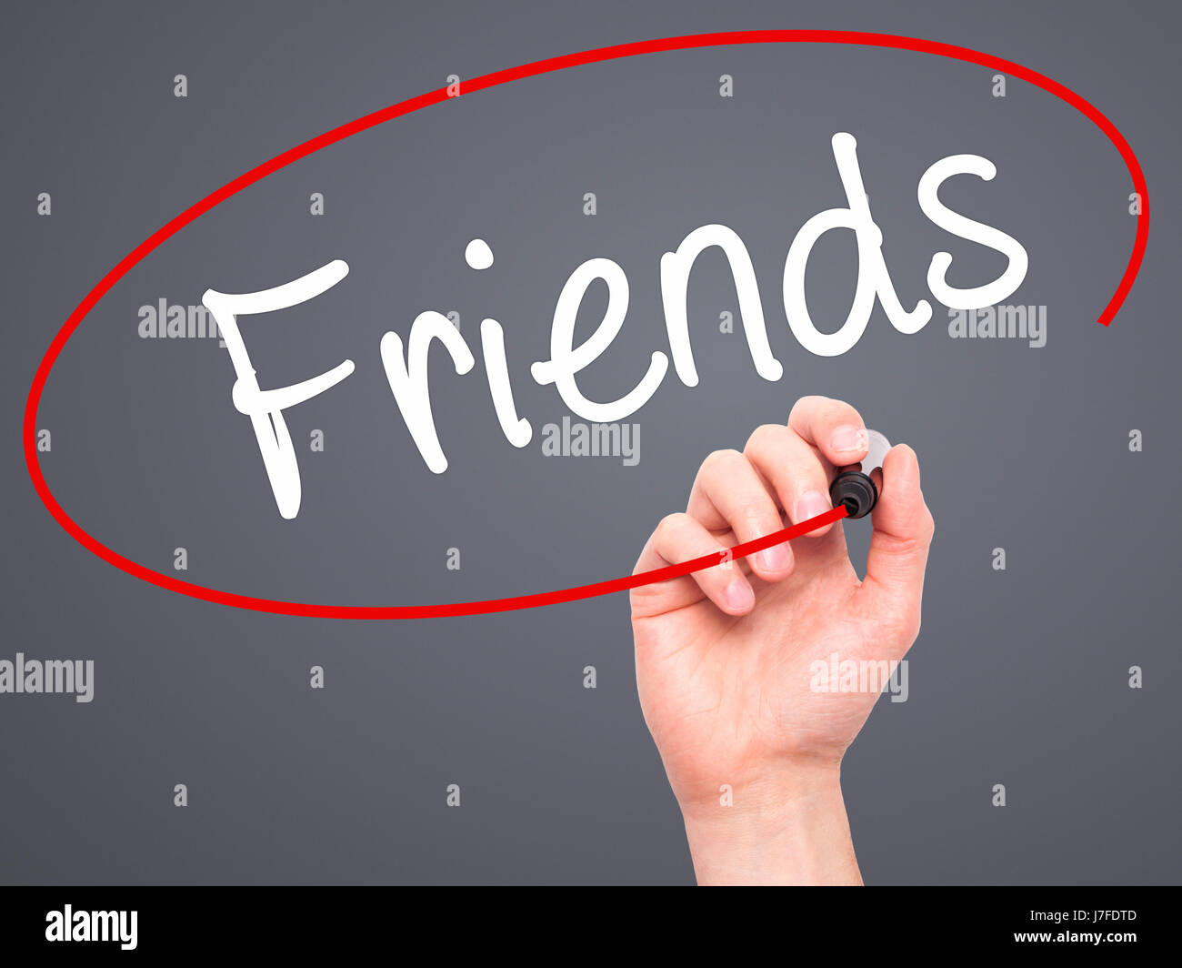 Man Hand writing Friends with black marker on visual screen. Isolated ...